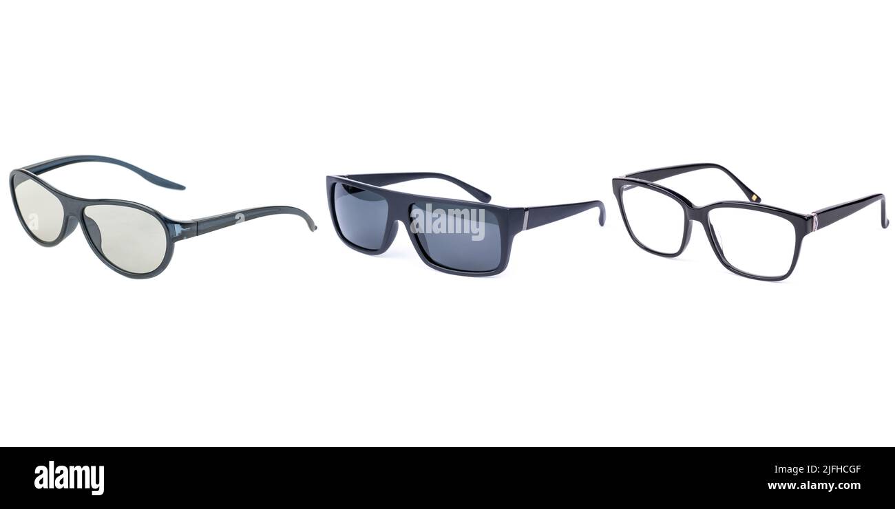 Group of modern fashionable spectacles isolated on white background ...