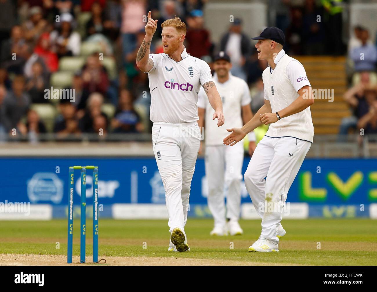 Englands ben stokes celebrates wicket indias virat kohli hi-res stock ...