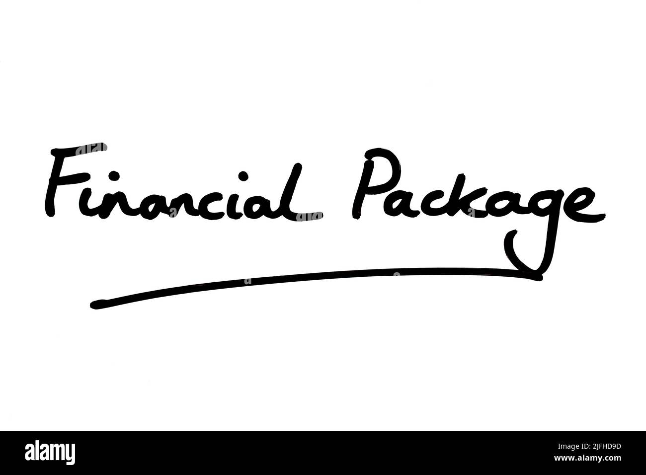 Financial Package, handwritten on a white background Stock Photo - Alamy