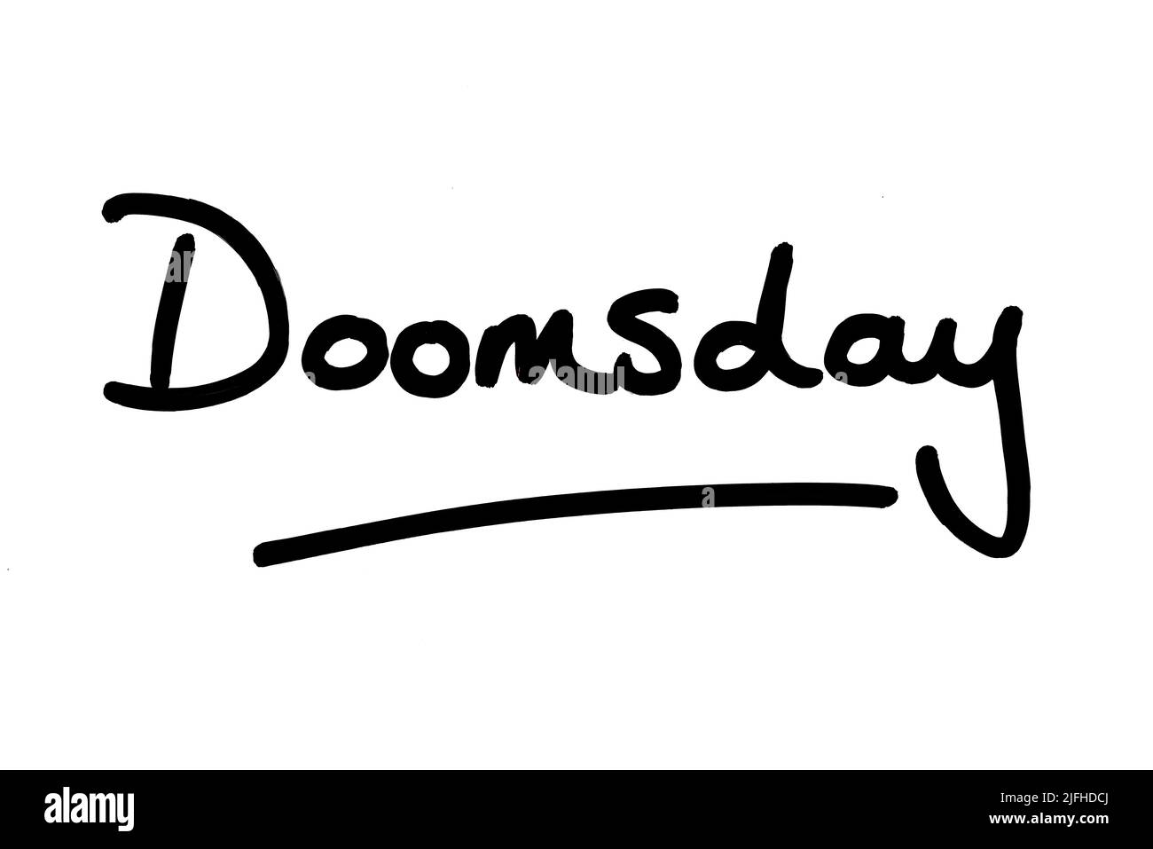Doomsday, handwritten on a white background Stock Photo - Alamy
