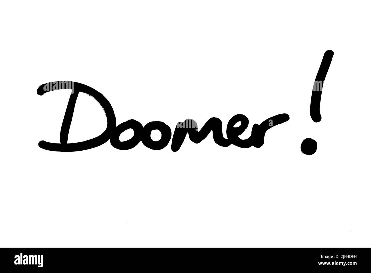 Doomer! handwritten on a white background Stock Photo - Alamy