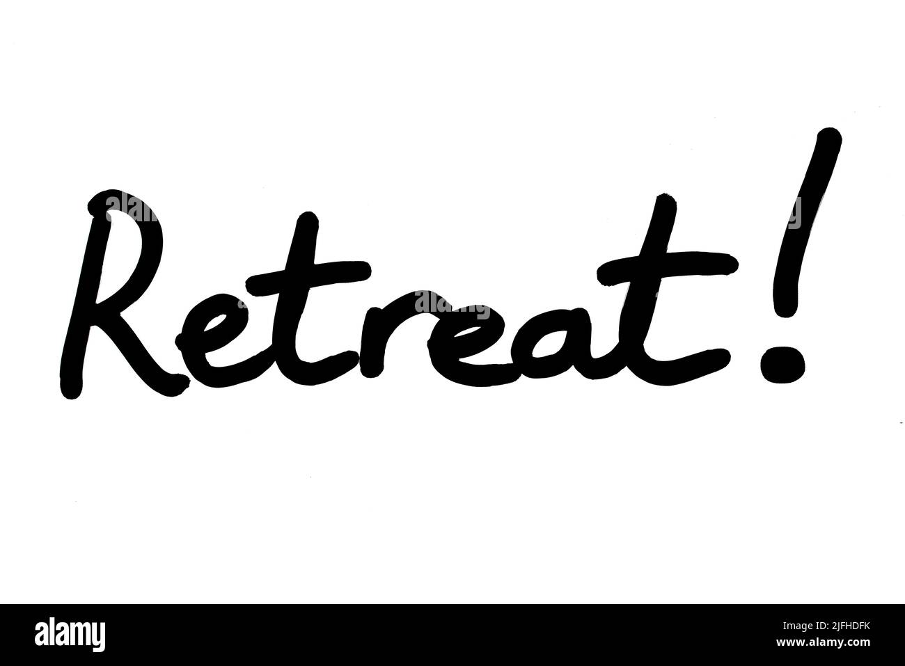 Retreat! handwritten on a white background Stock Photo - Alamy