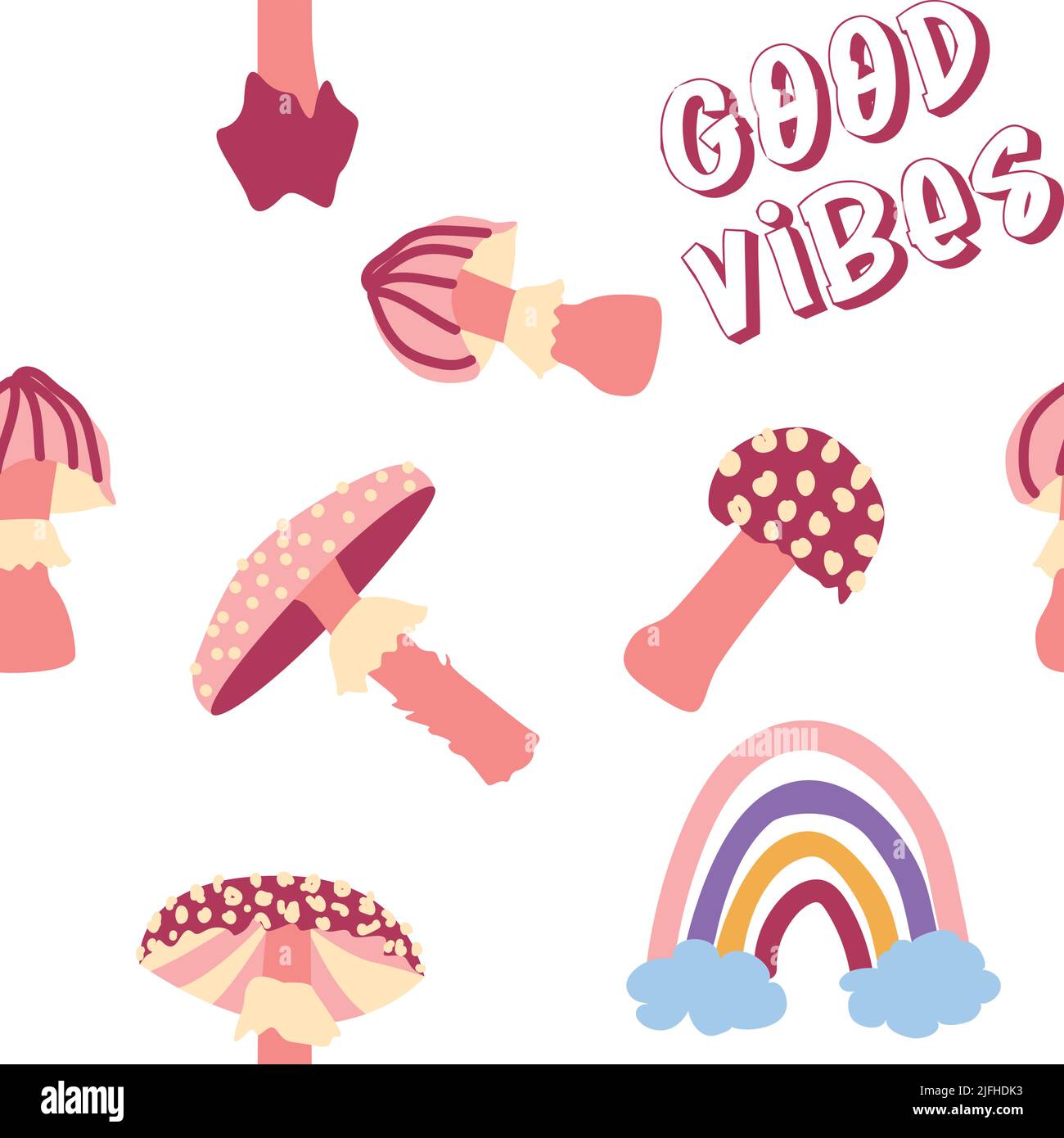 Magic Psychedelic Drug Mushrooms Chamomile Rainbow Seamless Pattern
