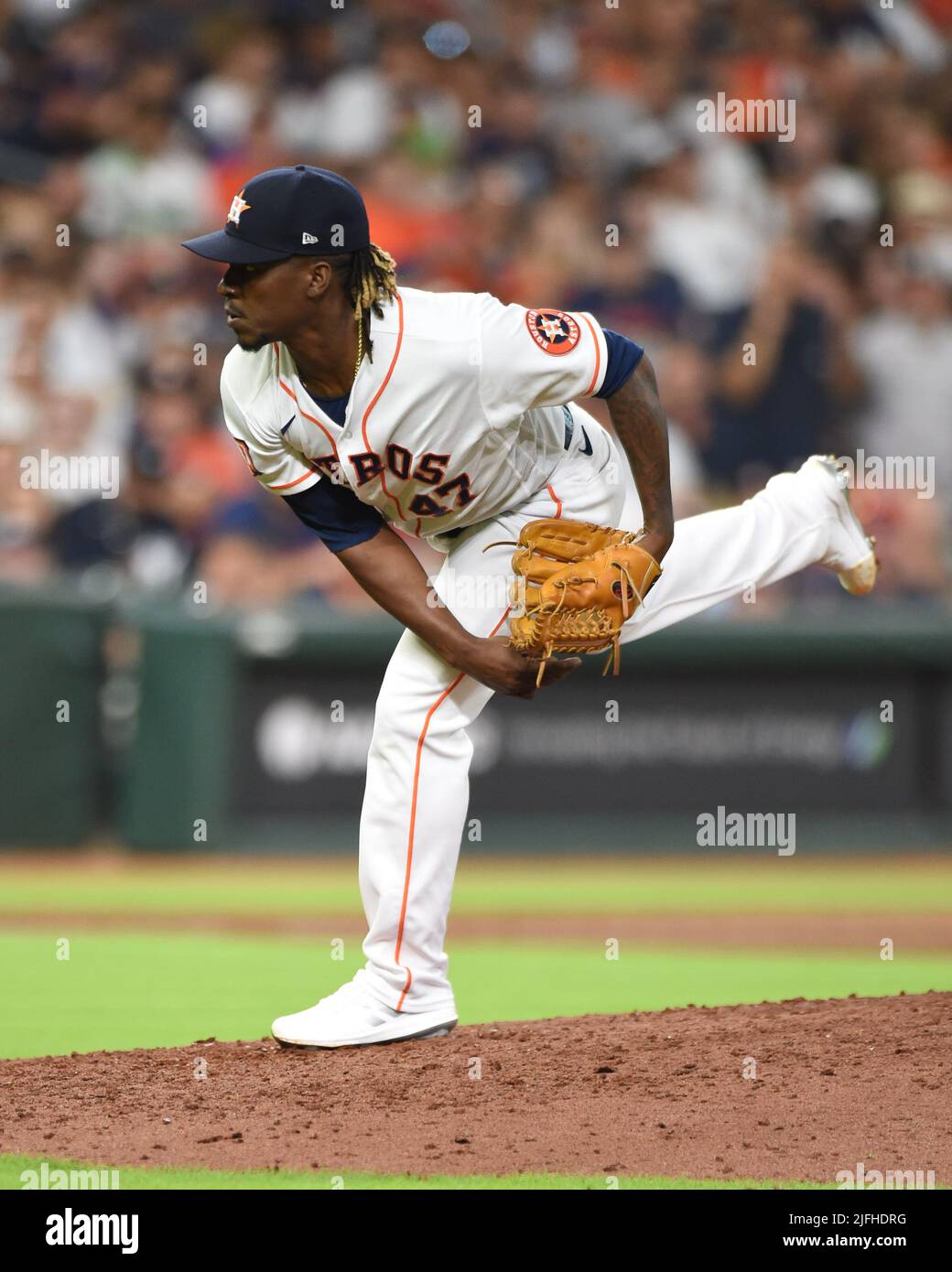 Houston Astros relief pitcher Rafael Montero (47) pitches during the ...
