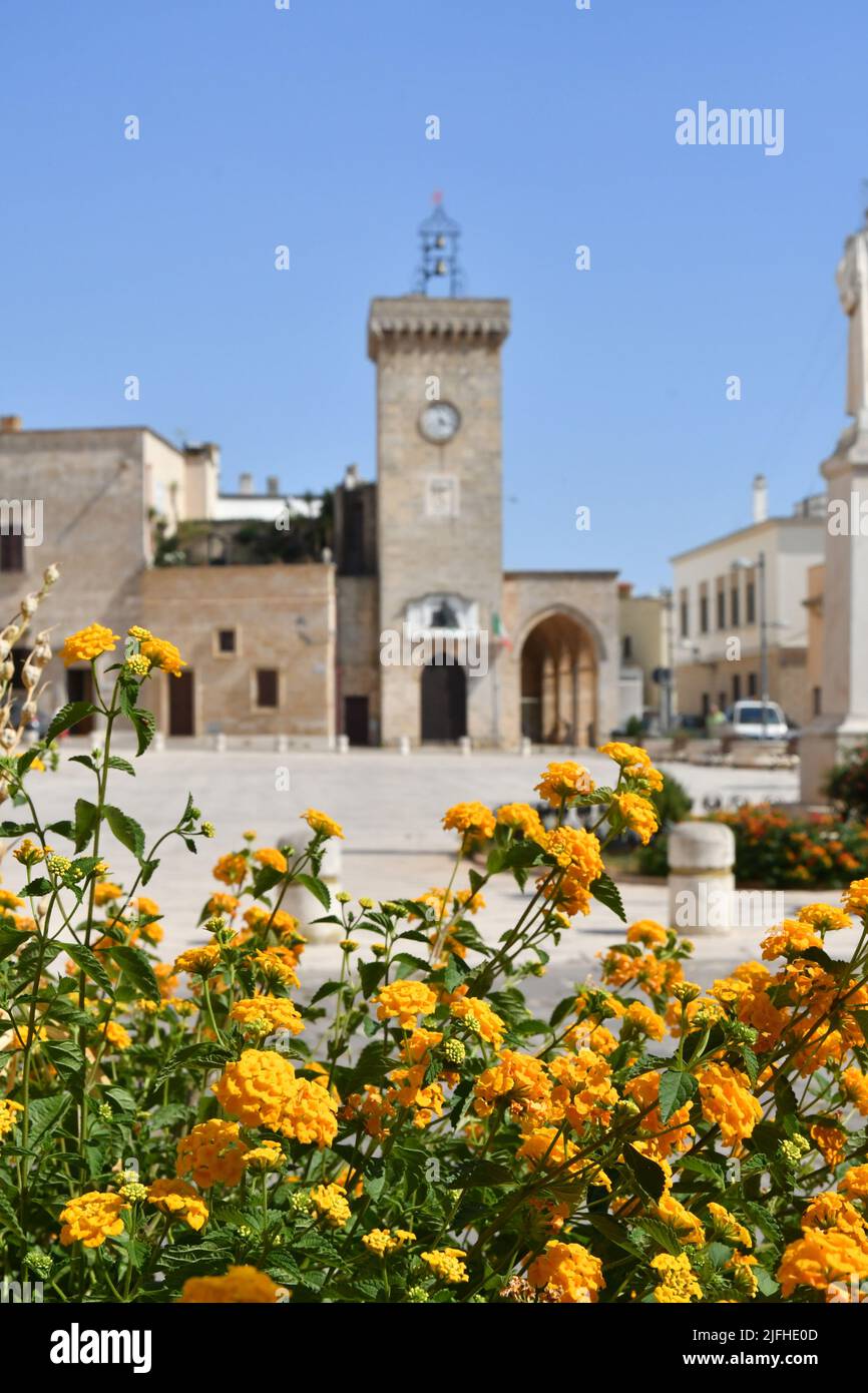 The town square of Uggiano, a medieval village in the Puglia region of ...