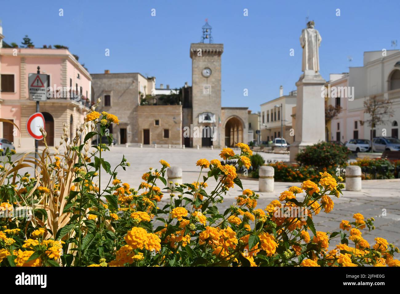The town square of Uggiano, a medieval village in the Puglia region of ...