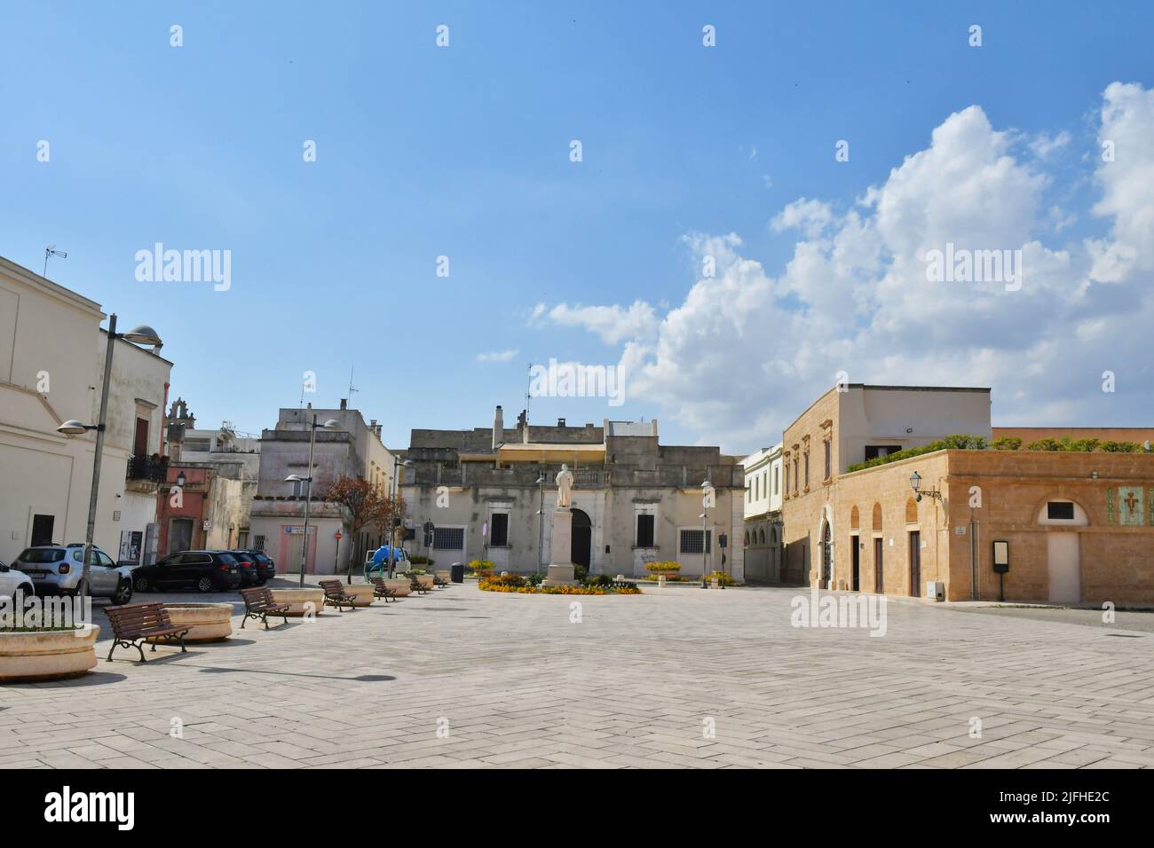 The town square of Uggiano, a medieval village in the Puglia region of ...
