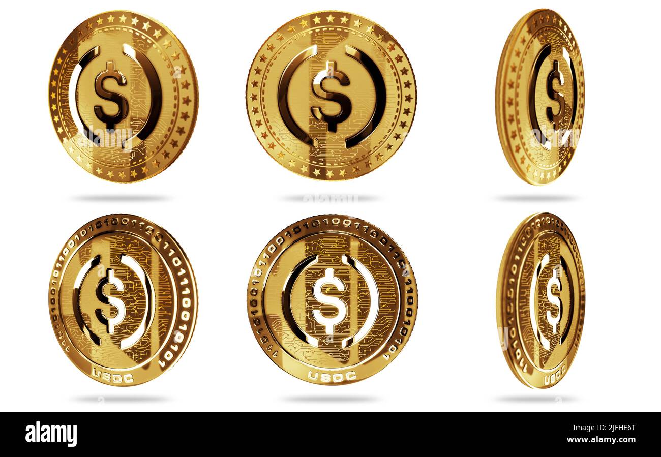 USDC USD Coin stablecoin cryptocurrency isolated gold coin on green ...