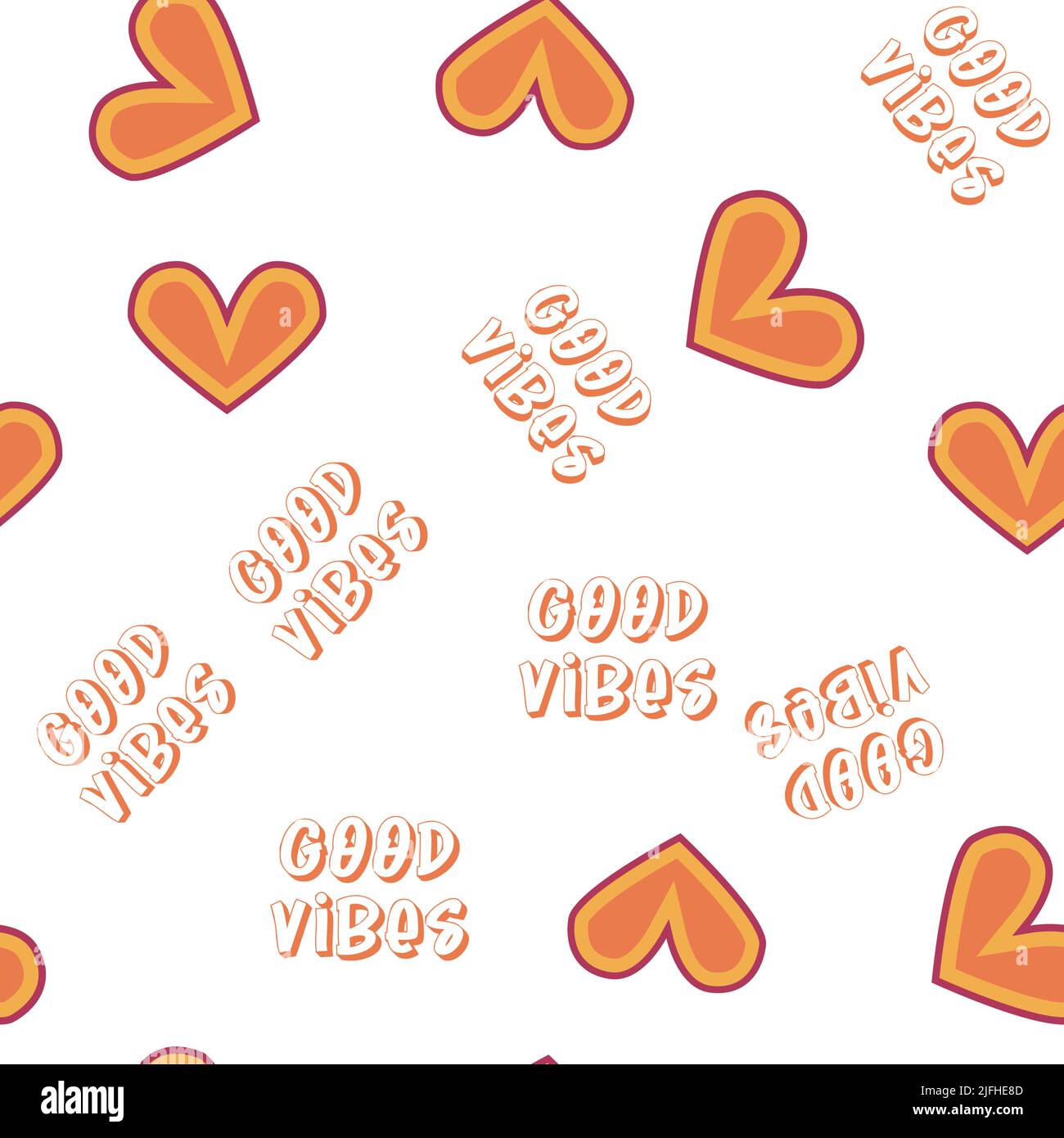 Love heart, daisies, waves of positivity retro 70s seamless pattern ...