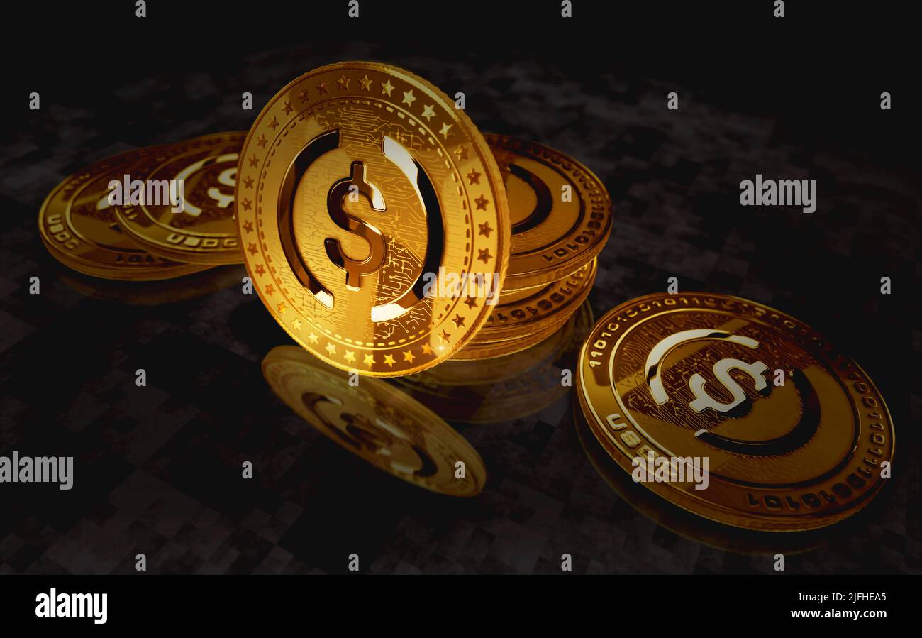 USDC USD Coin stablecoin cryptocurrency gold coin on green screen ...