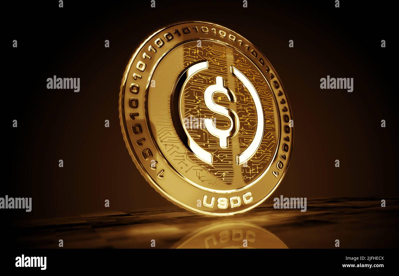 USDC USD Coin stablecoin cryptocurrency gold coin on green screen ...
