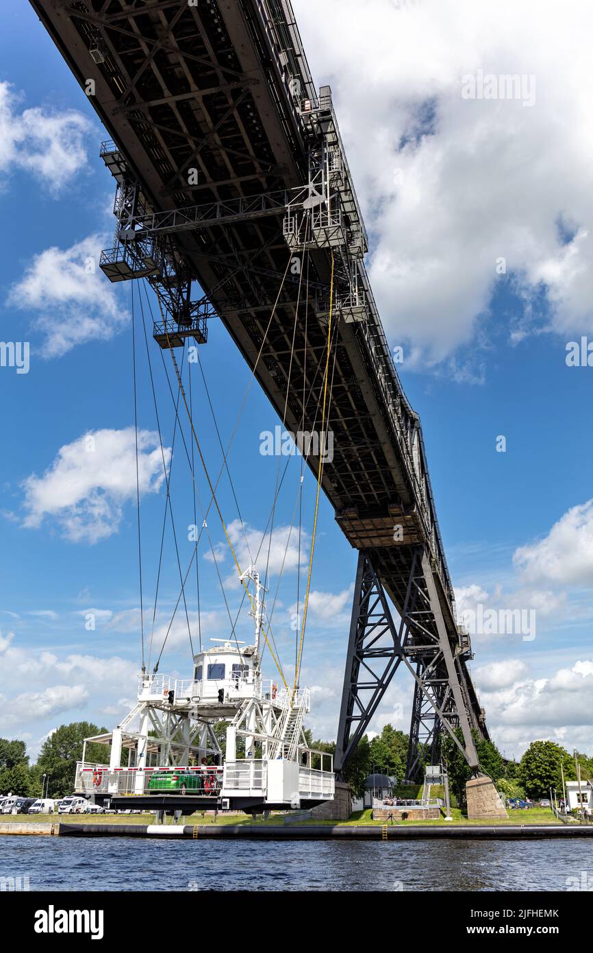 hanging ferry under the Rendsburg High Bridge in Schleswig-Holstein ...