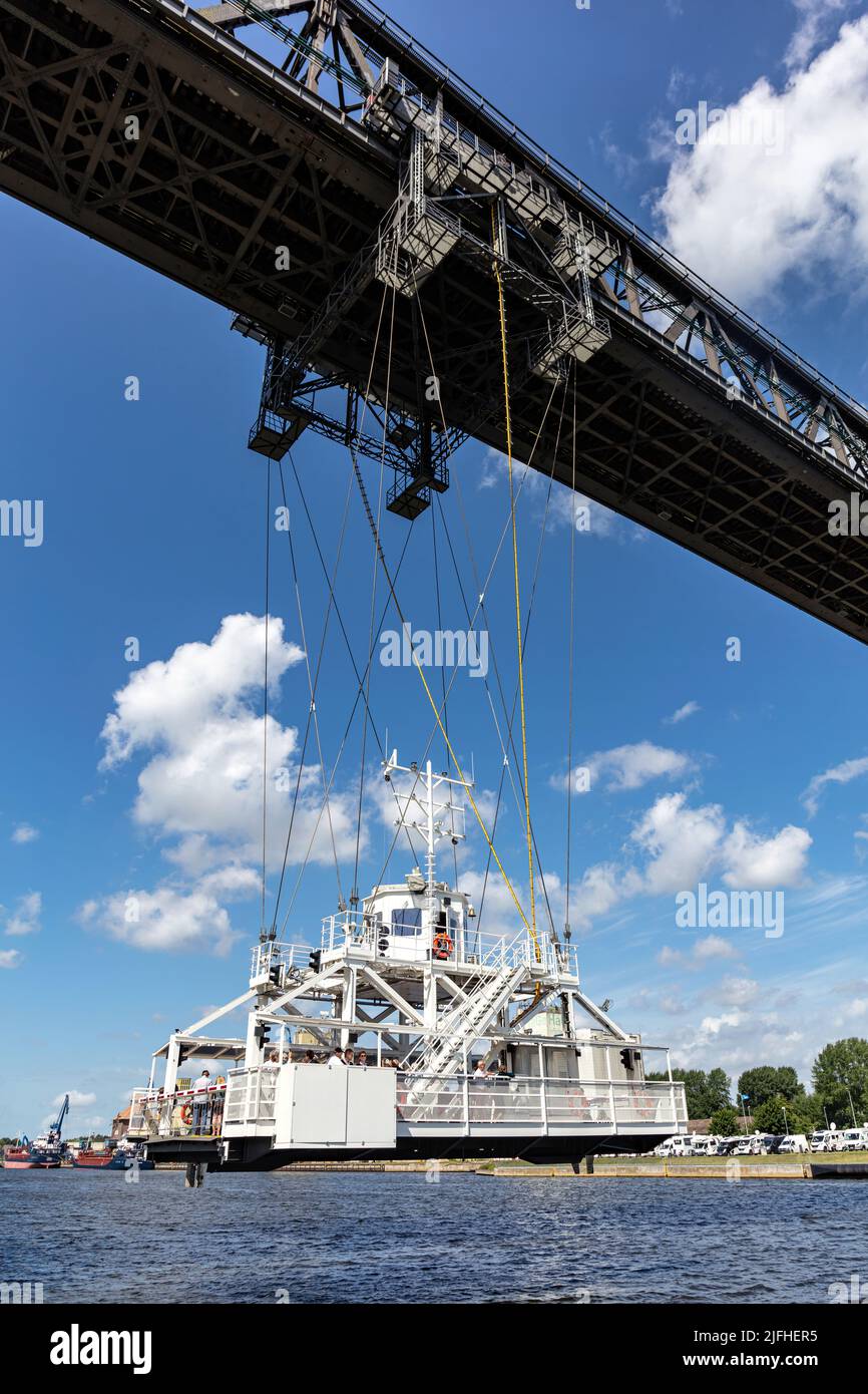 hanging ferry under the Rendsburg High Bridge in Schleswig-Holstein ...