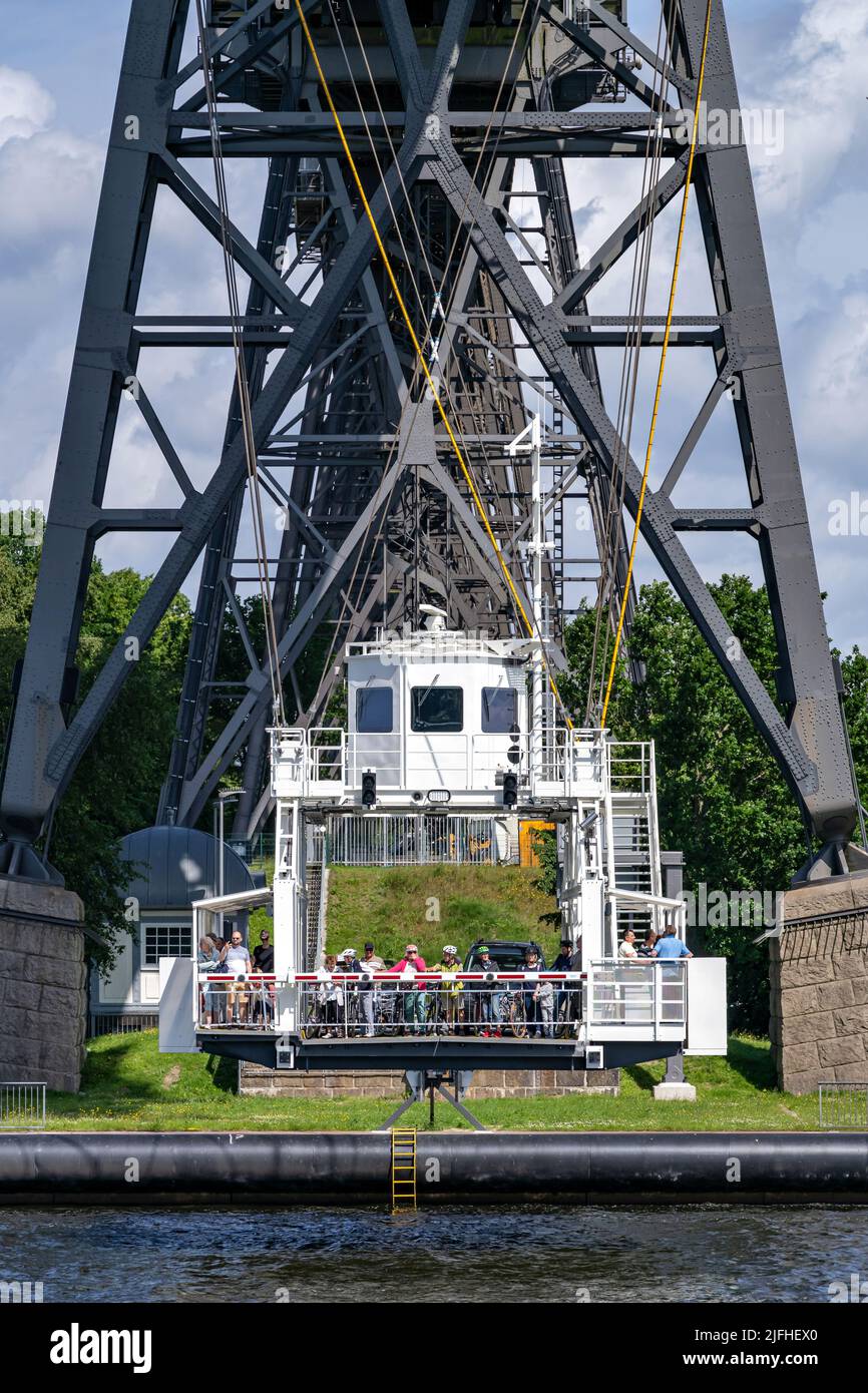 hanging ferry under the Rendsburg High Bridge in Schleswig-Holstein ...