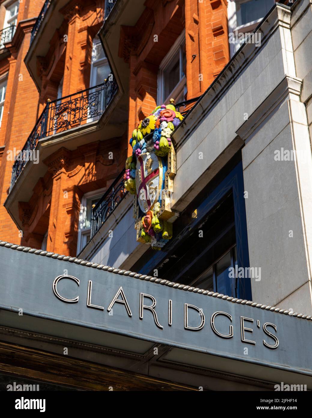 London, UK - March 8th 2022: A Claridges sign above one of the ...