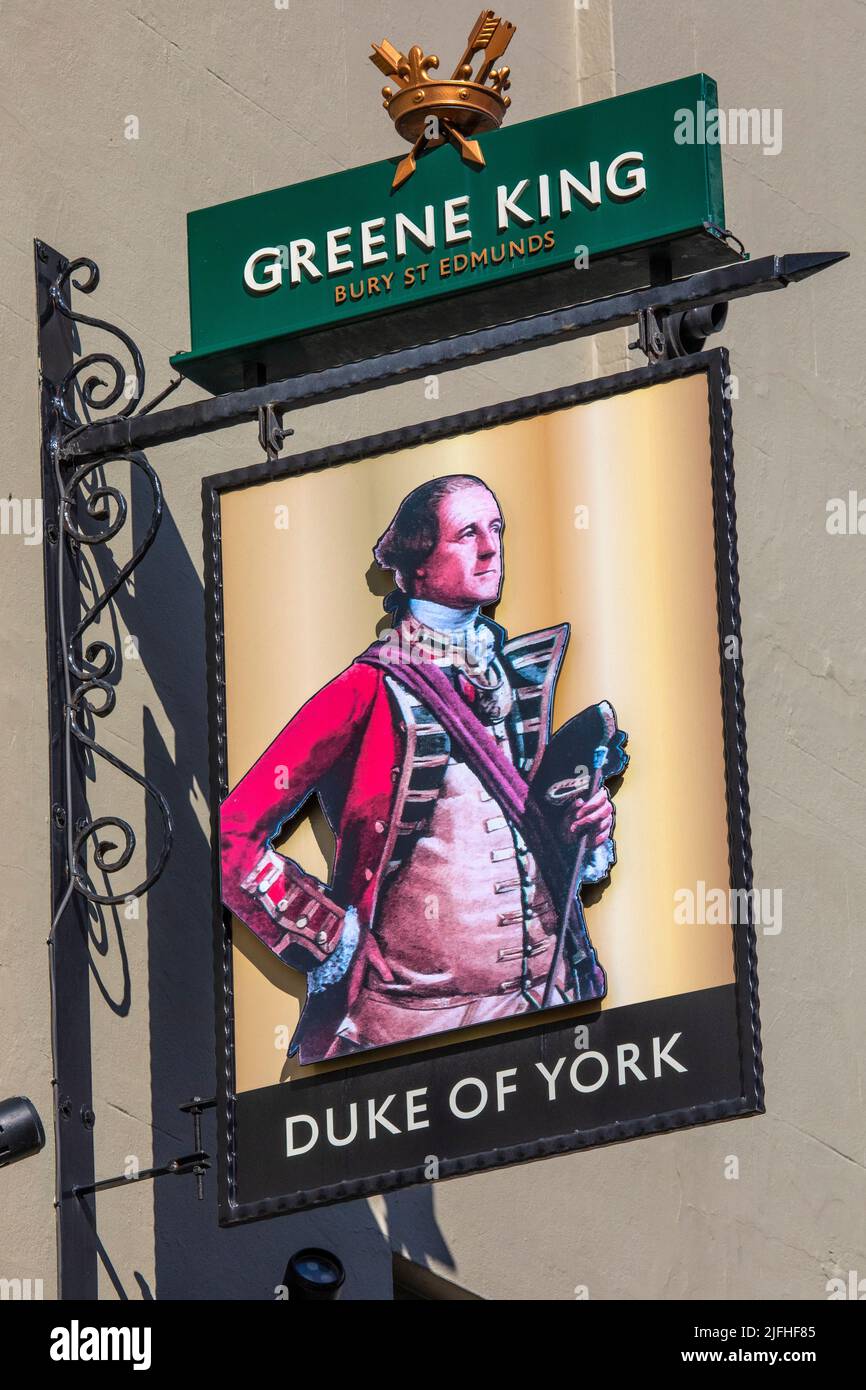 London, UK - March 8th 2022: Traditional pub sign hanging above the ...