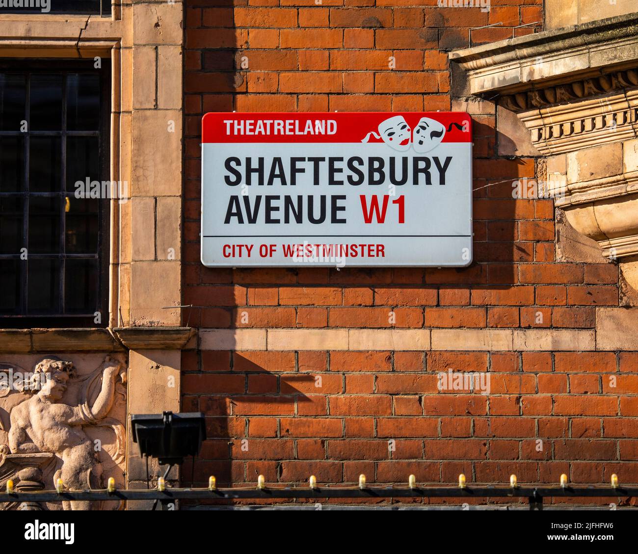 London, UK - March 8th 2022: The street sign for Shaftesbury Avenue in ...
