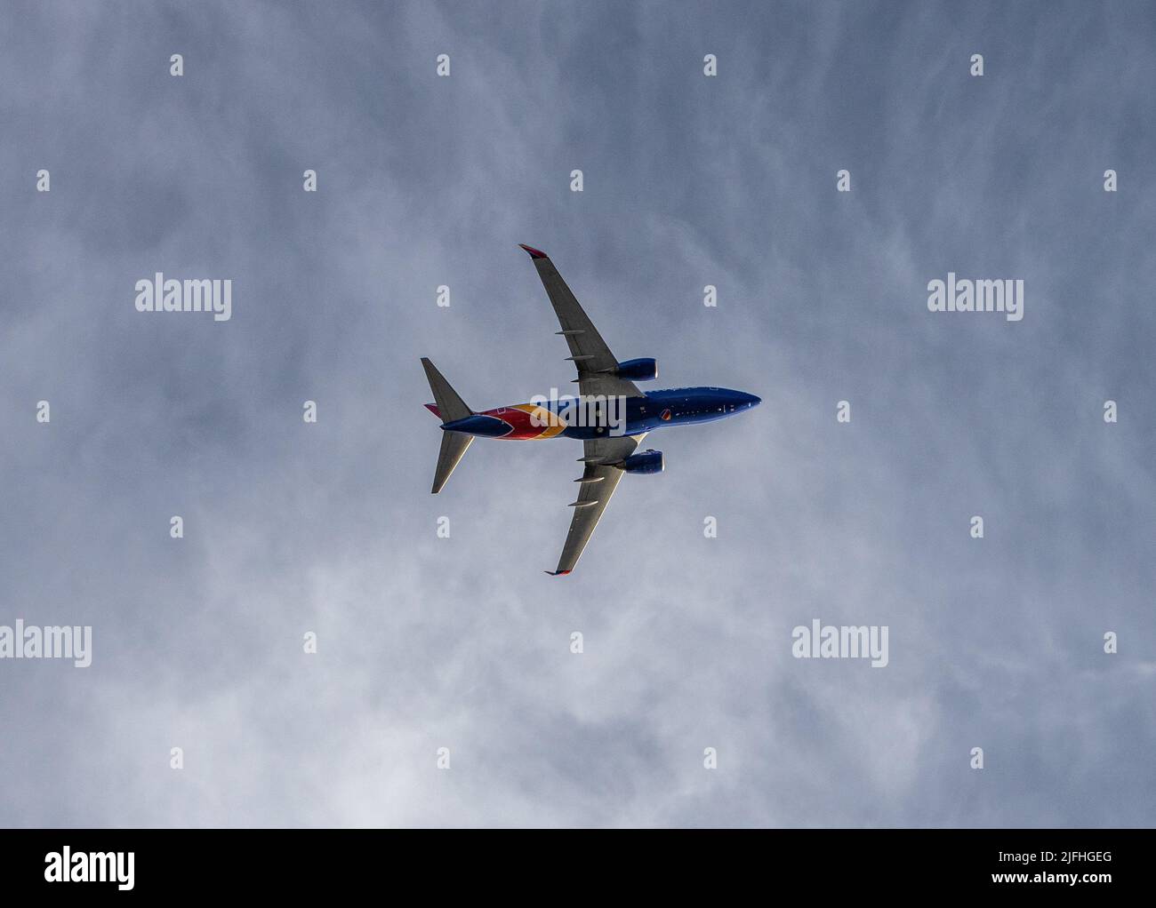The Southwest Airlines plane flying in the sky. Everett, Washington ...
