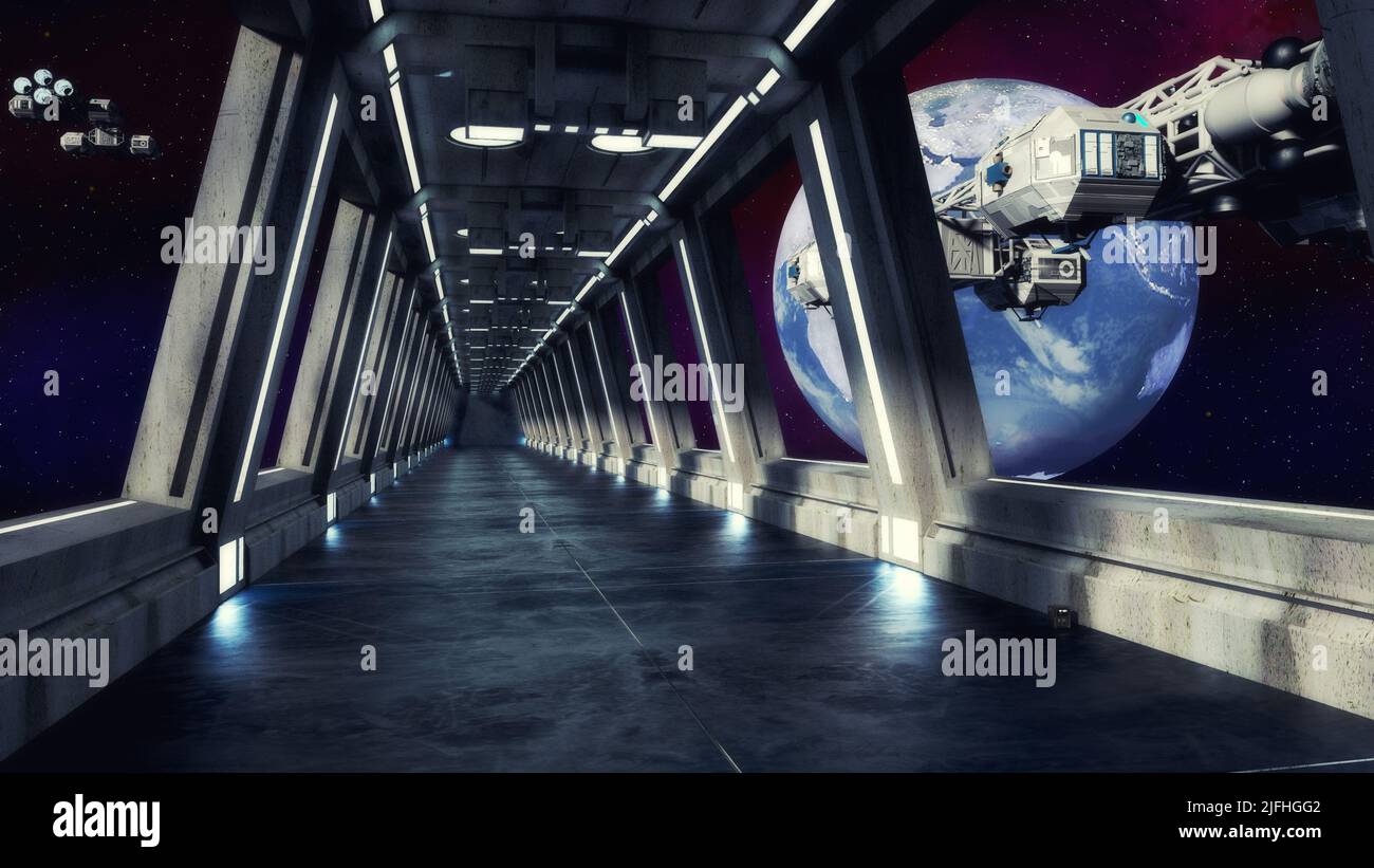 3d render. Futuristic corridor interior design Stock Photo - Alamy
