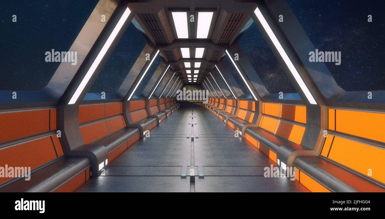 3d render. Futuristic corridor interior design Stock Photo - Alamy