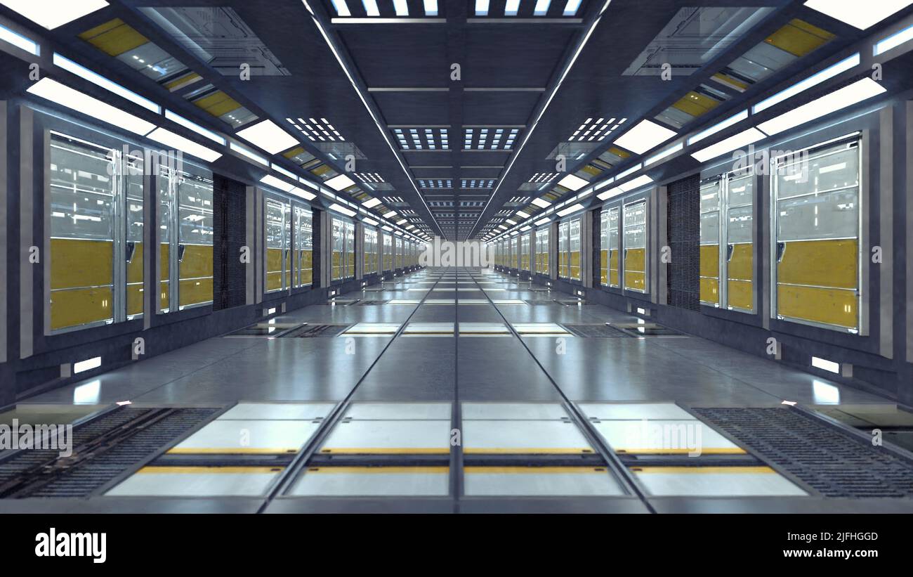 3d render. Futuristic corridor interior design Stock Photo - Alamy