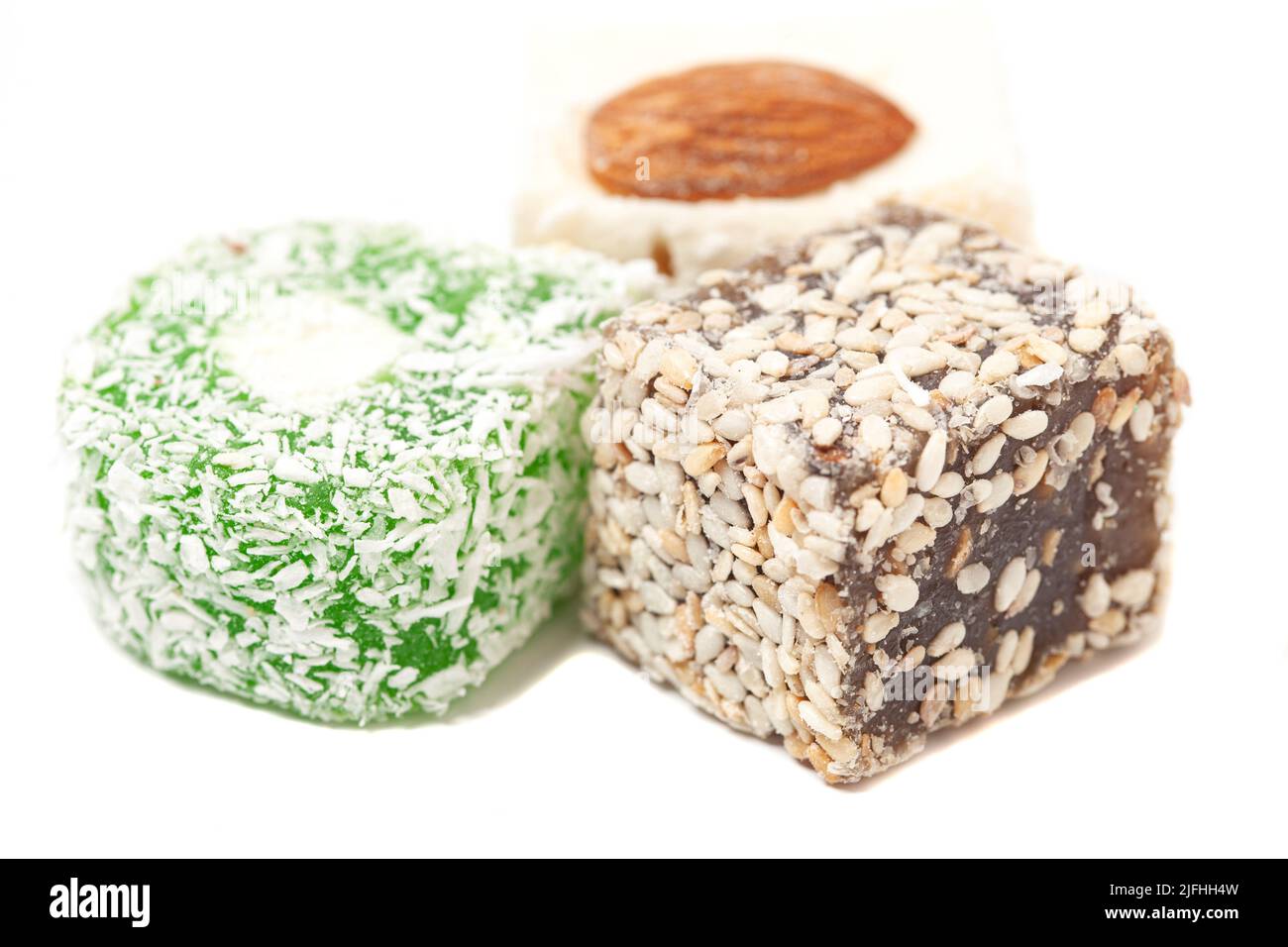Cubes of traditional oriental sweets isolated on white background Stock ...