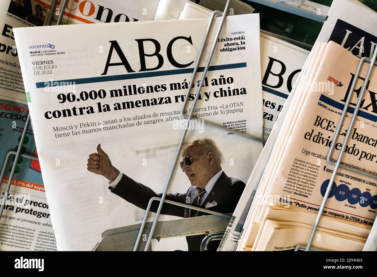 Madrid, Spain. 1st July, 2022. Front pages of Spanish newspapesr a day ...