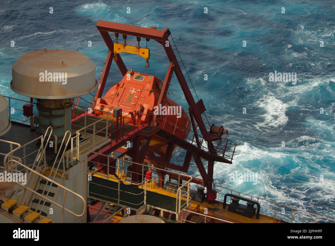 View of a merchant ships lifeboat secured on the boat deck Stock Photo ...