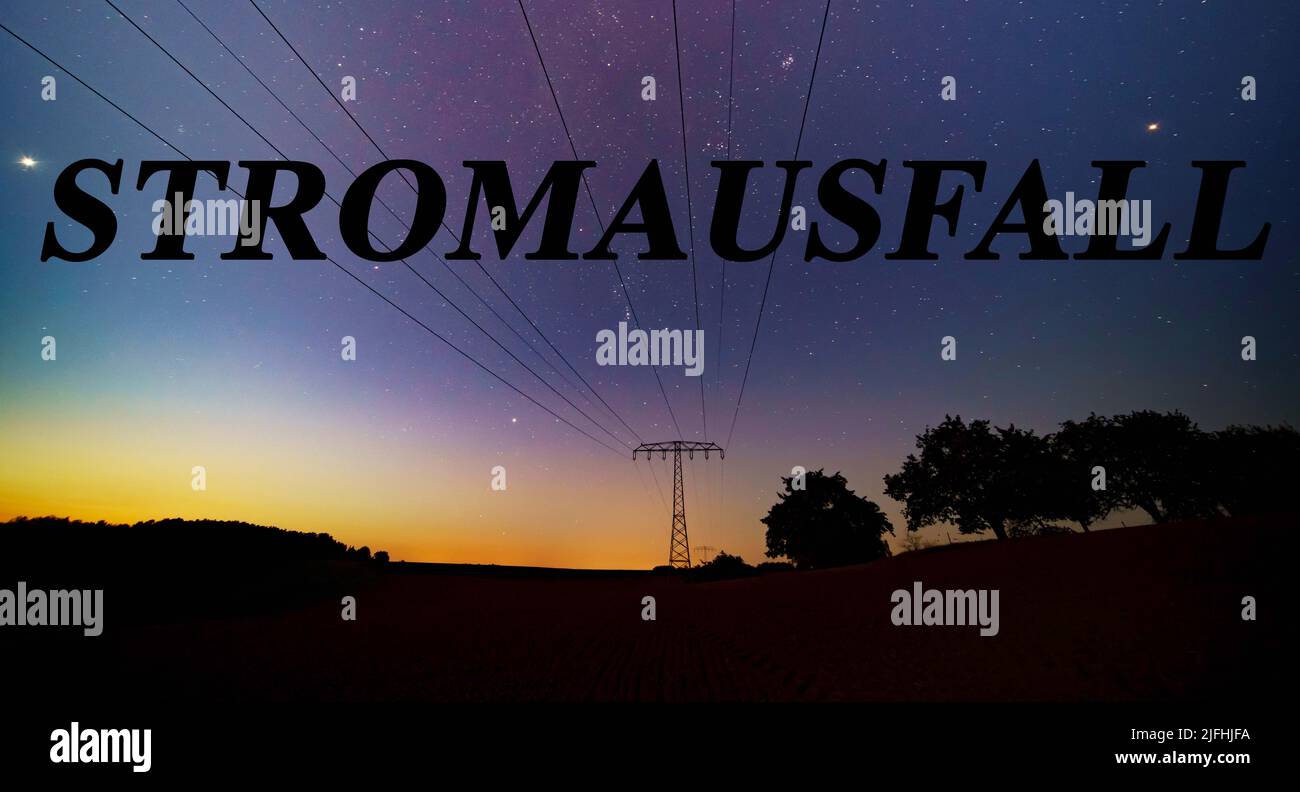 Power outage text (Stromausfall on german) on starry sky background ...