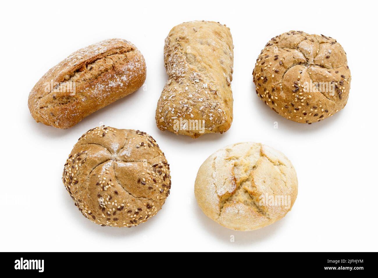 Assorted buns isolated on white. Breakfast time Stock Photo - Alamy