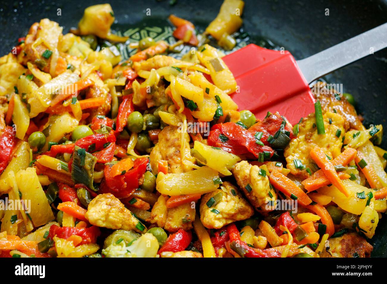 Thai dinner with chicken and vegetables. Traditional dish Stock Photo ...