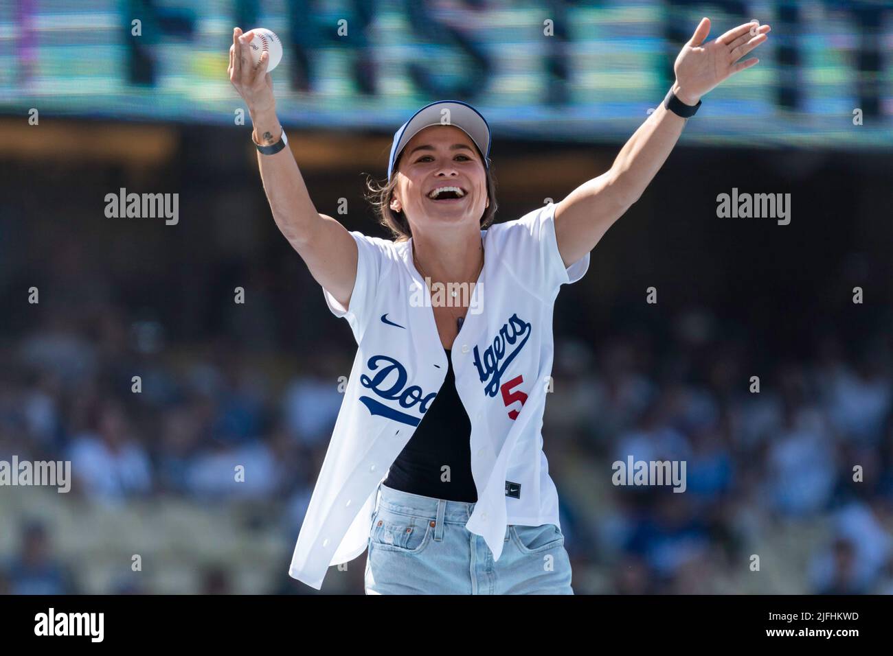 Angel City defender Ali Riley acknowledges the crowd before throwing ...