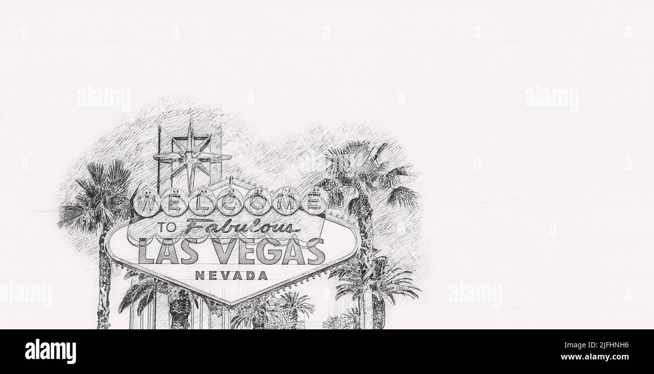 Famous Las Vegas sign on white background, hand drawn style pencil ...