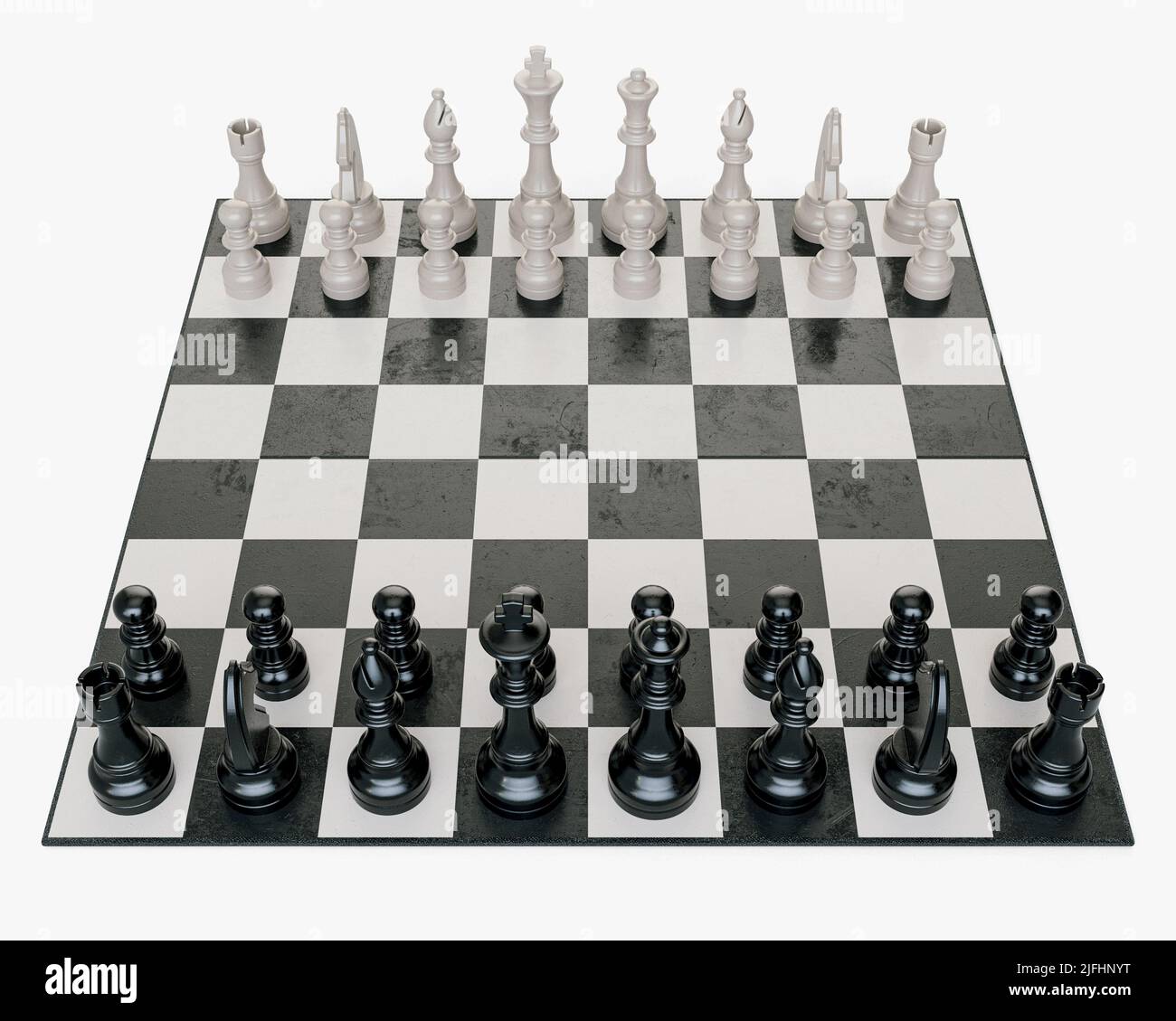 A regular chess set setup to begin on a checkered board and isolated ...