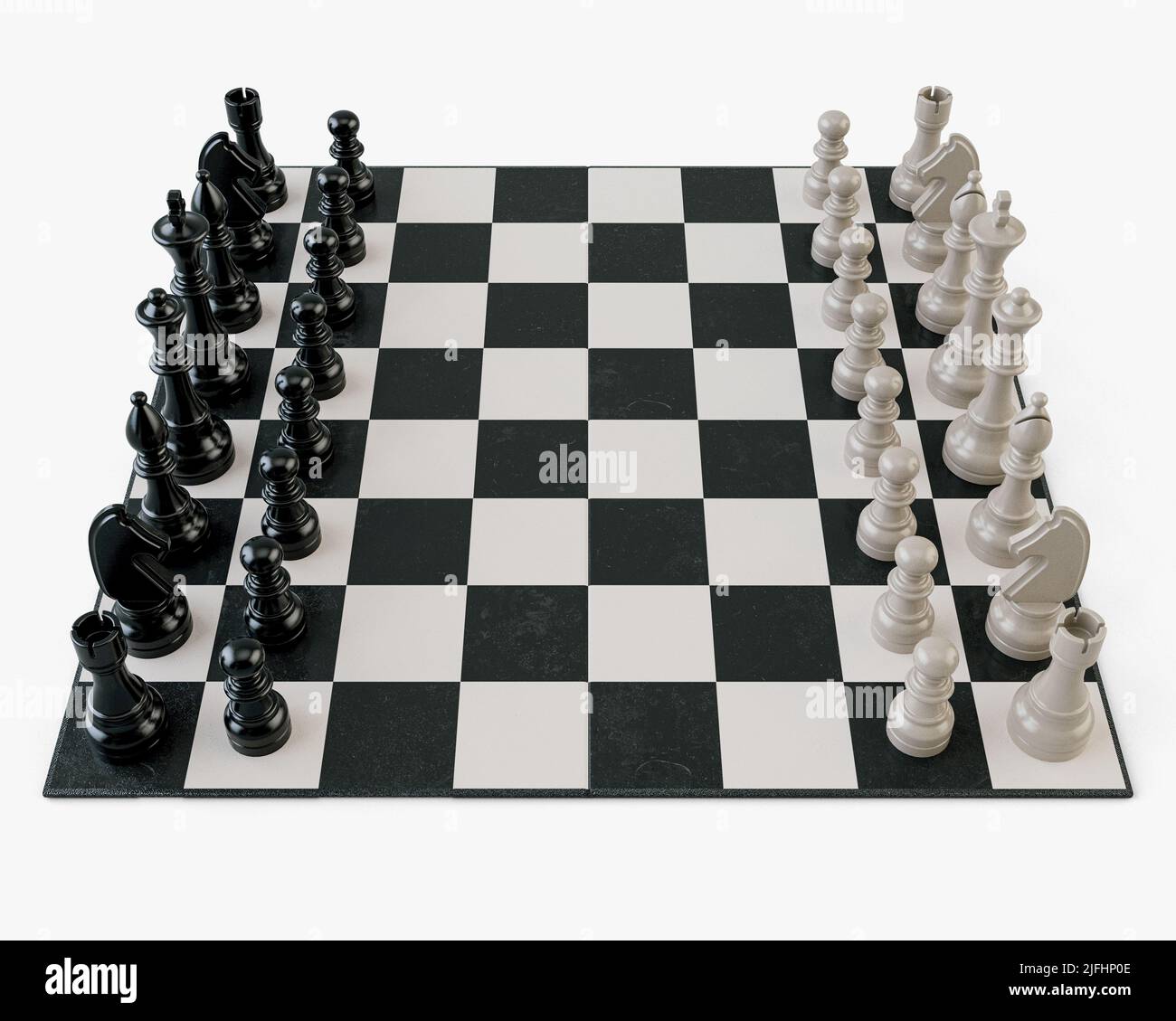 A regular chess set setup to begin on a checkered board and isolated ...