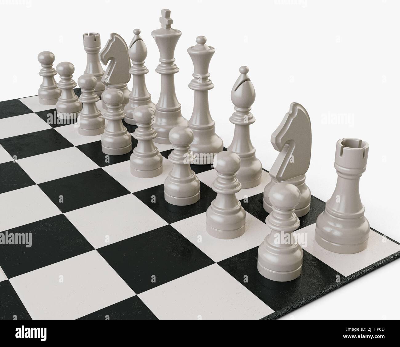 A regular chess set setup to begin on a checkered board and isolated ...