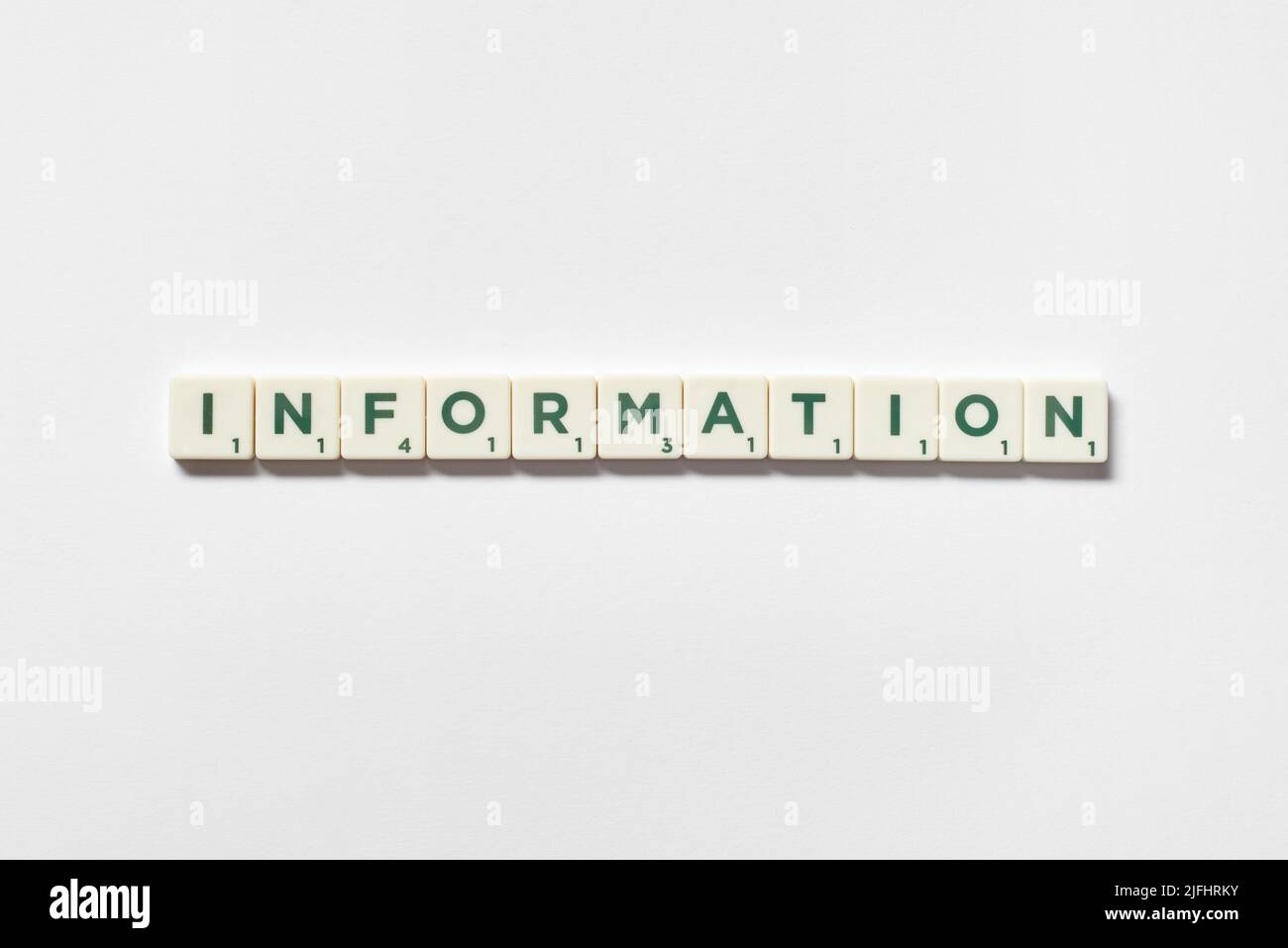 Information formed of scrabble tiles on white background Stock Photo ...