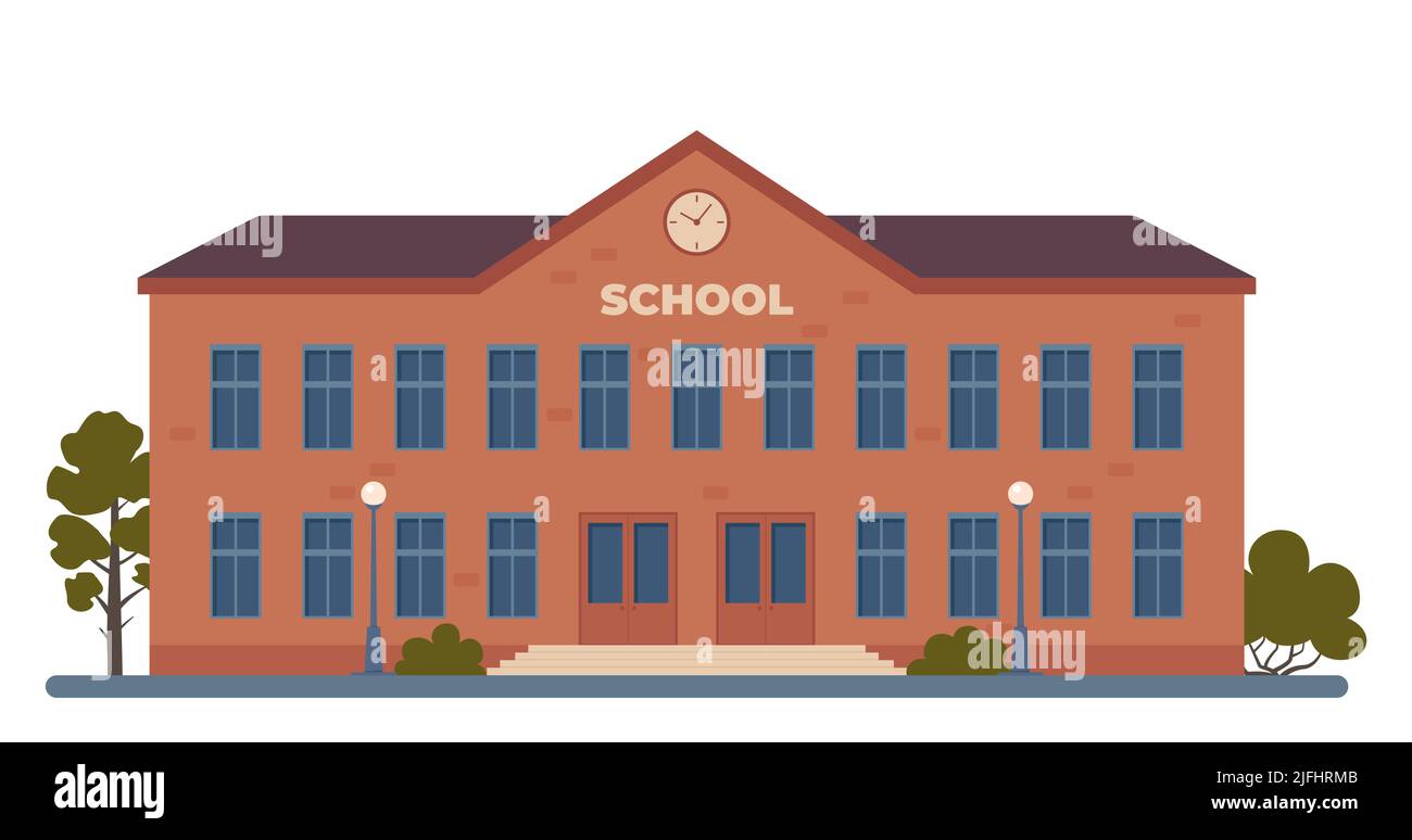 School building and green trees. Back to school concept. Vector ...