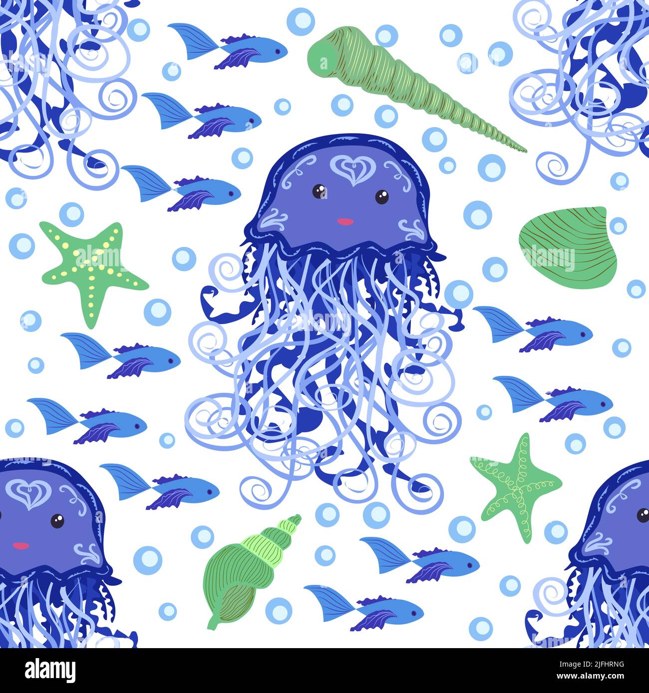 Jellyfish animals bright seamless patterns. Seamless pattern with ...
