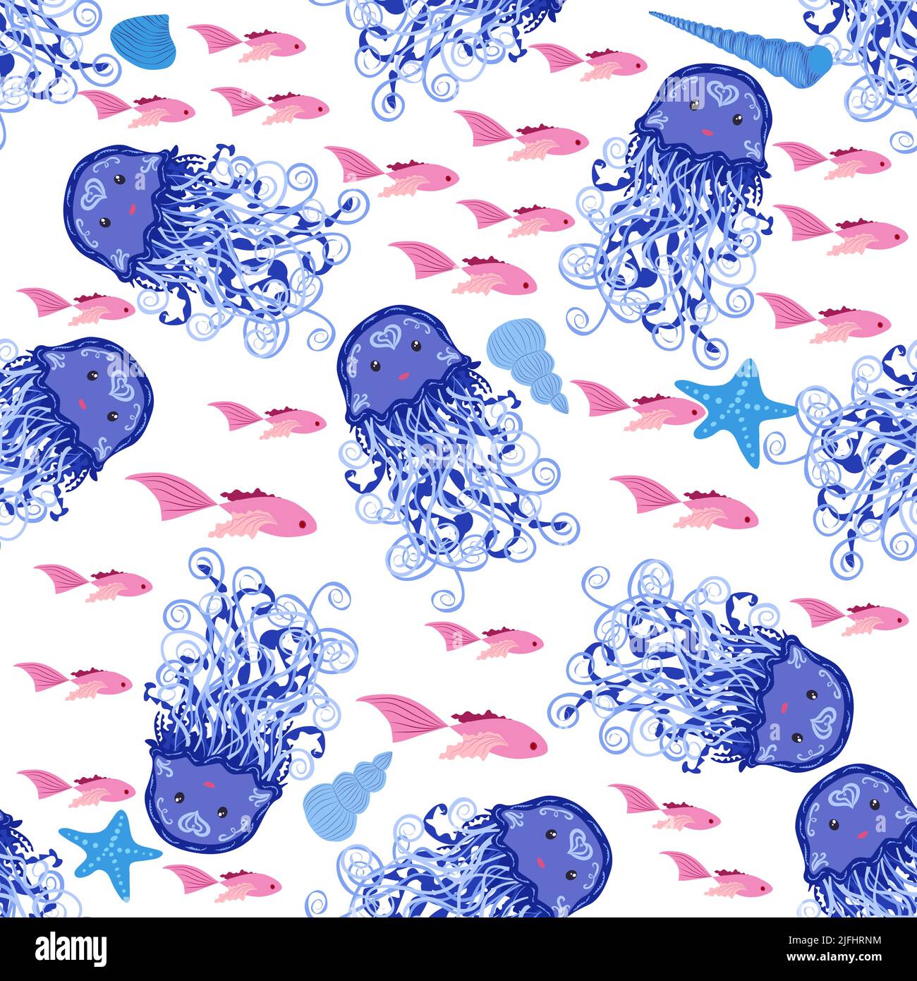 Jellyfish animals bright seamless patterns. Seamless pattern with ...
