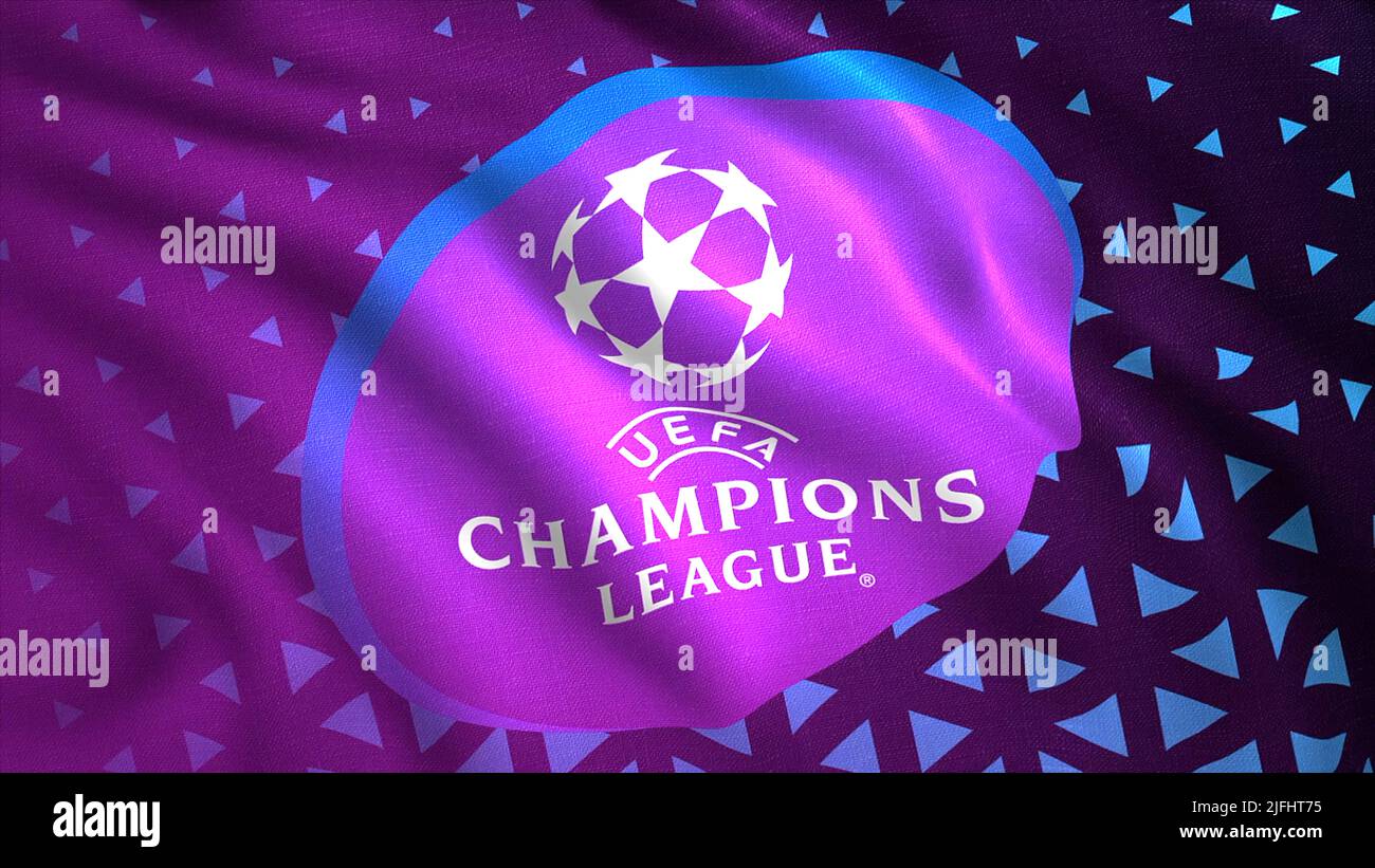 Abstract UEFA Champions League flag with emblem. Motion. Football ...
