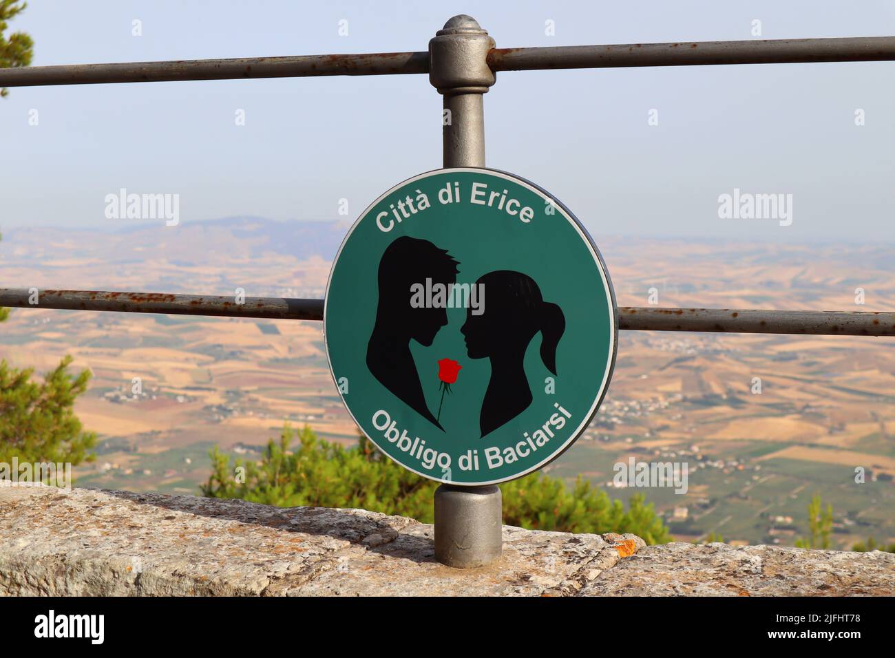 Erice, Sicily (Italy): sign to obligatory to kiss around the medieval ...