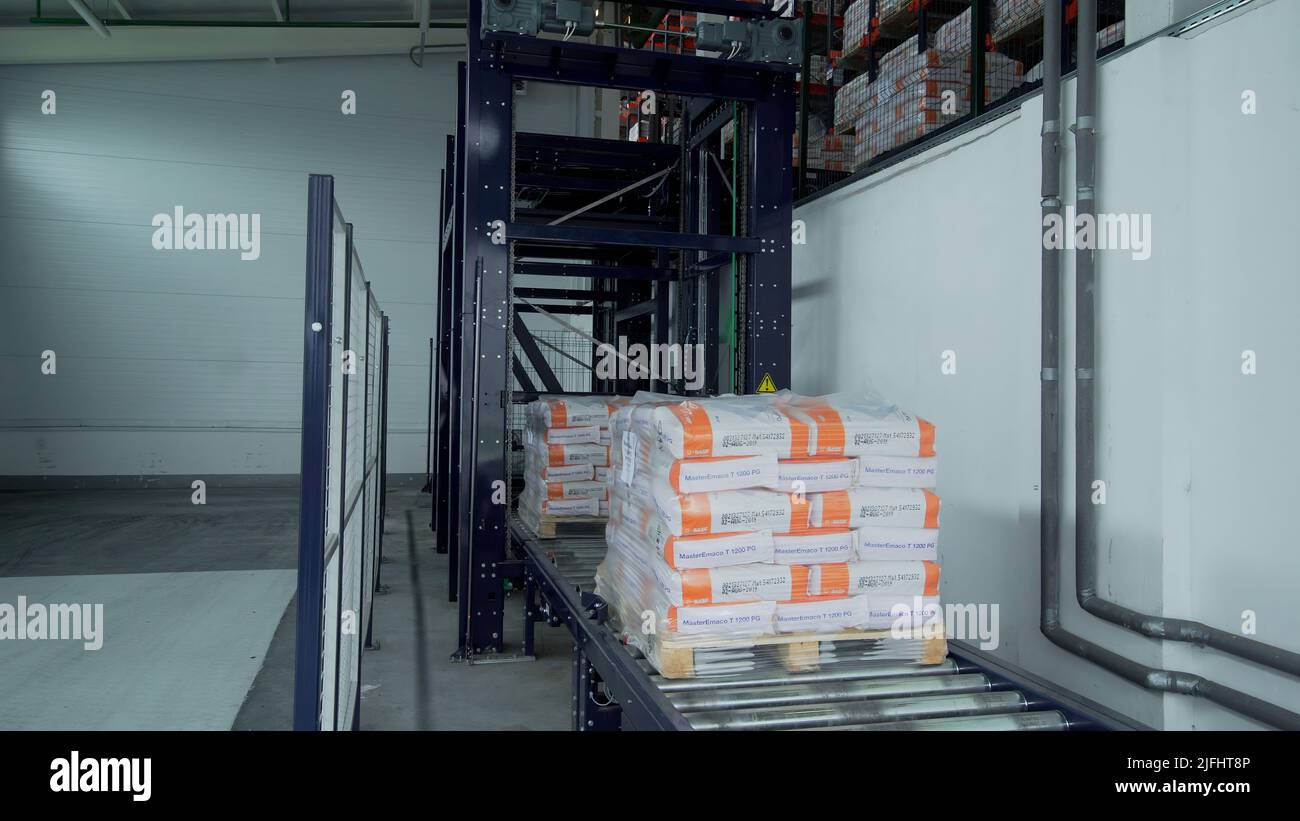 Moscow-Russia.Creative. Huge mail warehouses where parcels are placed ...