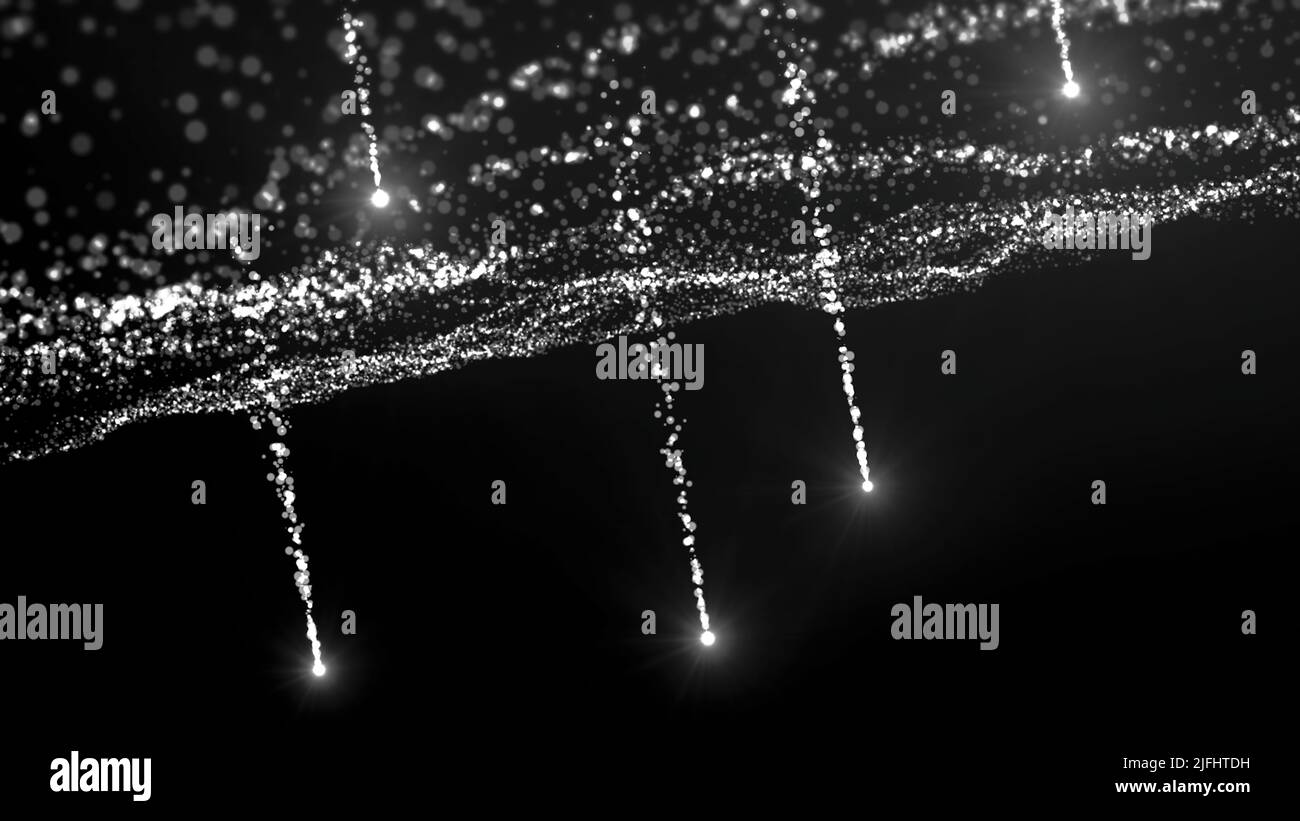 Massive monochrome cloud of tiny glowing particles forming an endless ...