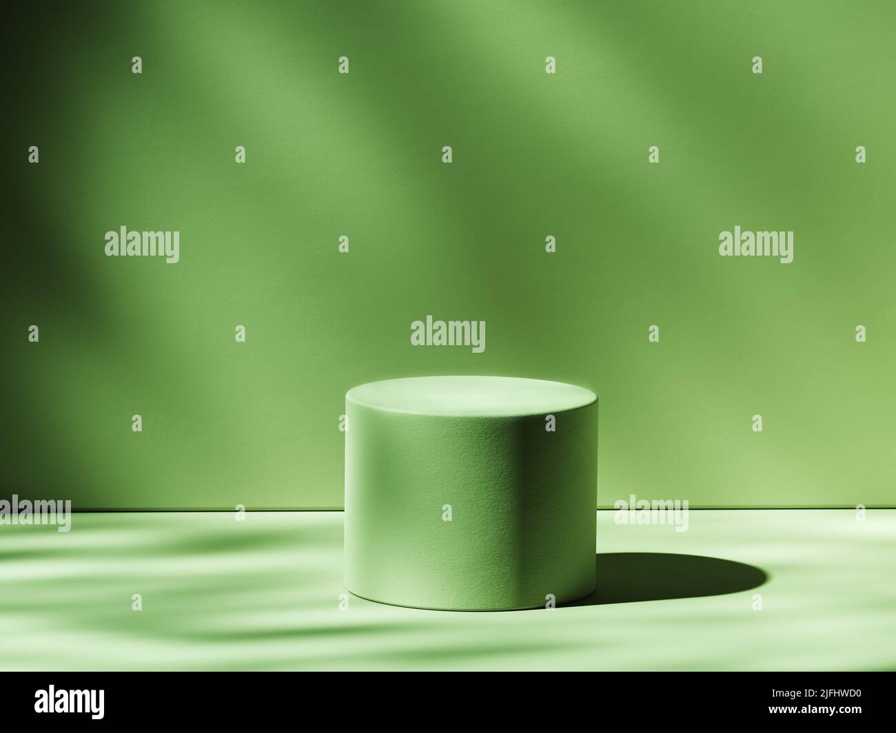 Green cylindrical pedestal illuminated from side. 3d computer graphic ...