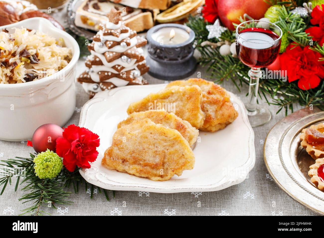Chicken fillet. Breaded meat. Festive dish Stock Photo - Alamy