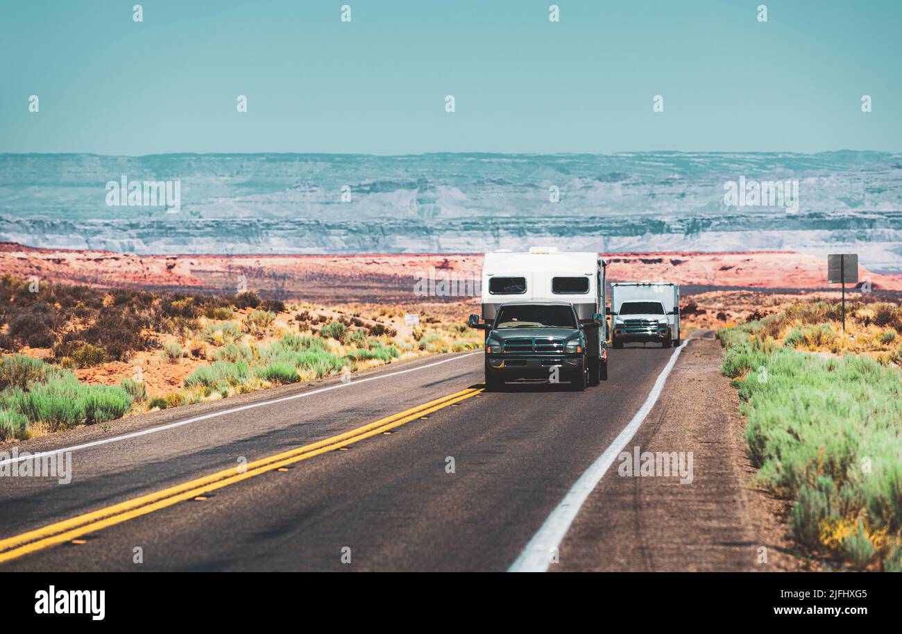 RV Camper Van on the Road. Exploring the USA. Holiday American trip ...