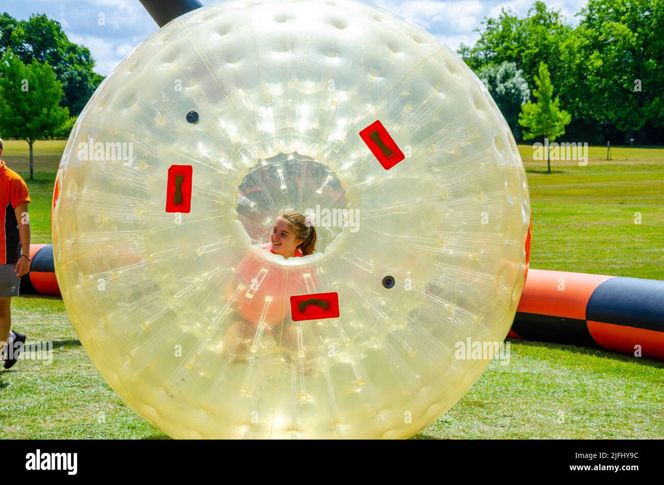 People zorbing in zorb balls in Prospect Park in Reading ,UK Stock ...
