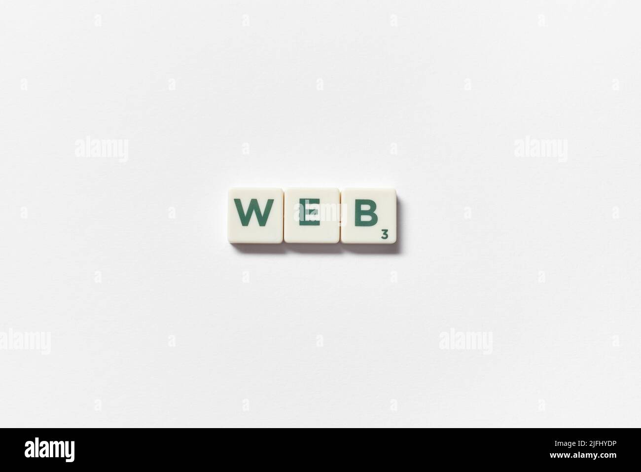 Web formed of scrabble elements on white background Stock Photo - Alamy