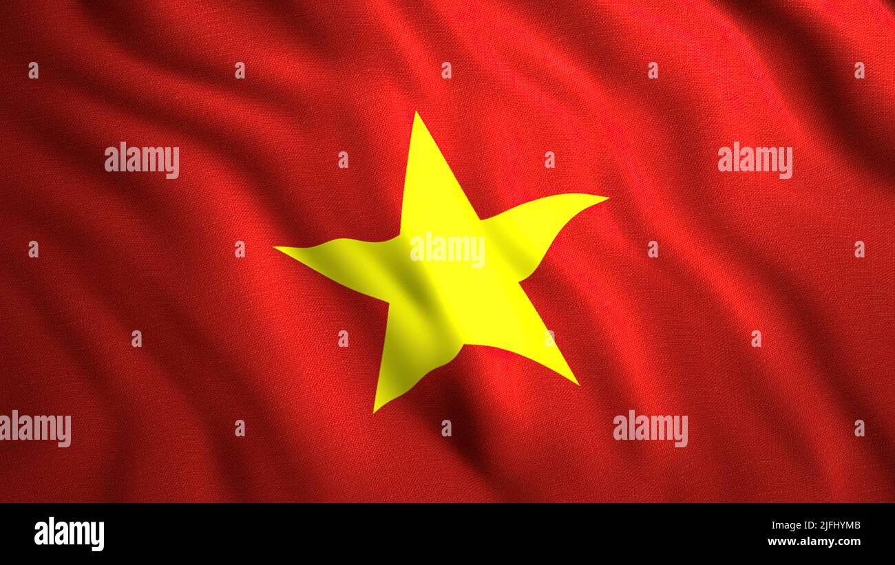 The flag of Vietnam.Motion.The red flag of Vietnam with a yellow star ...